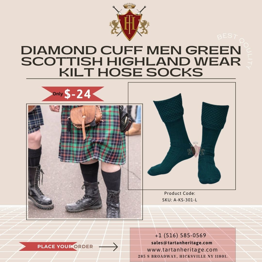 Diamond Cuff Men Green Scottish Highland Wear Kilt Hose Socks – Tartan ...