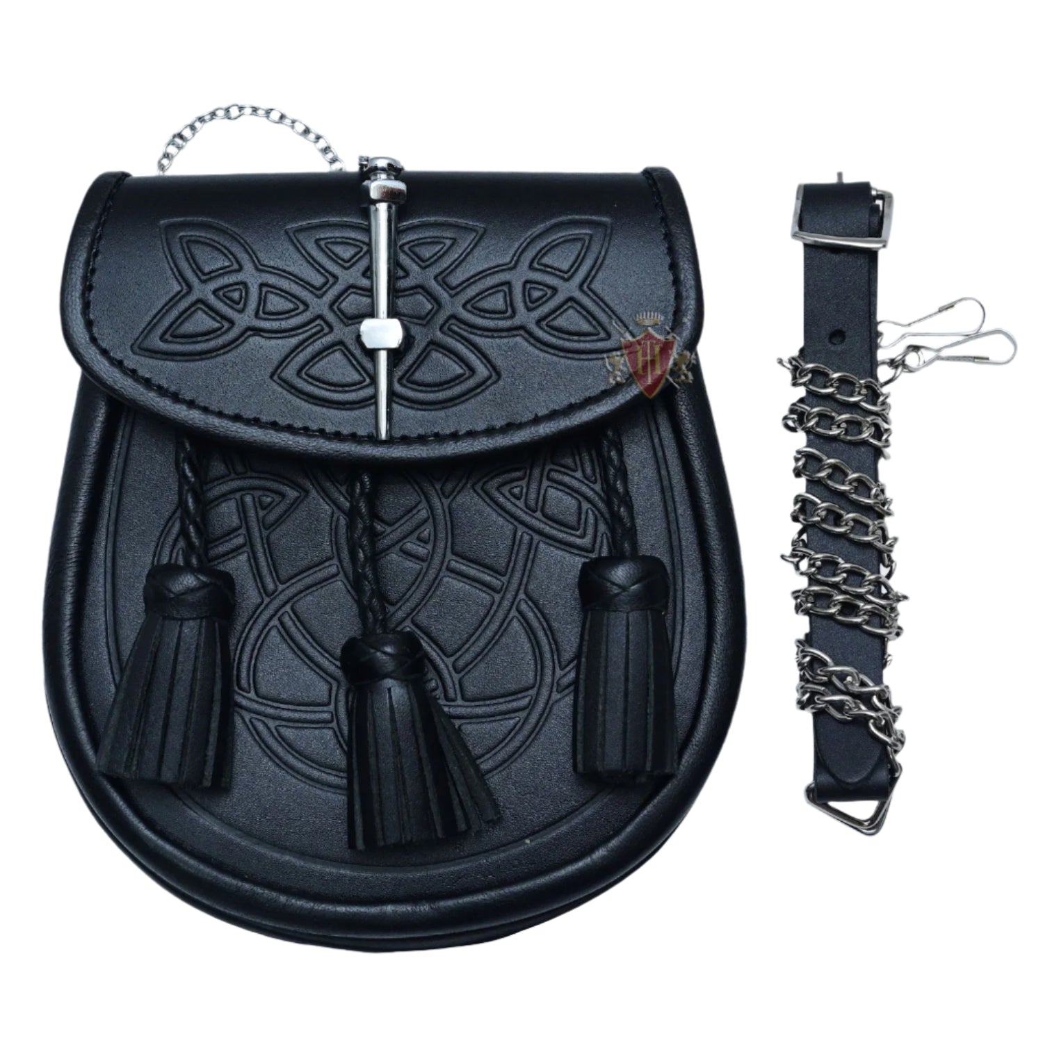 Scottish Embossed with Key lock Black Leather Day Wear Sporran – Tartan ...