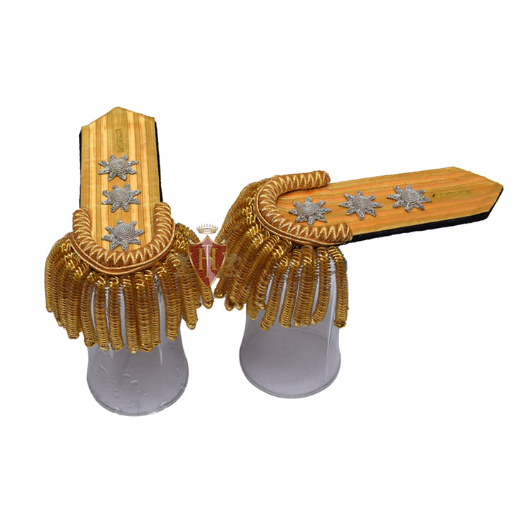 Shoulder/Epaulette Gold Wire Braid Bullion with Fringes & 3 Silver Sta ...